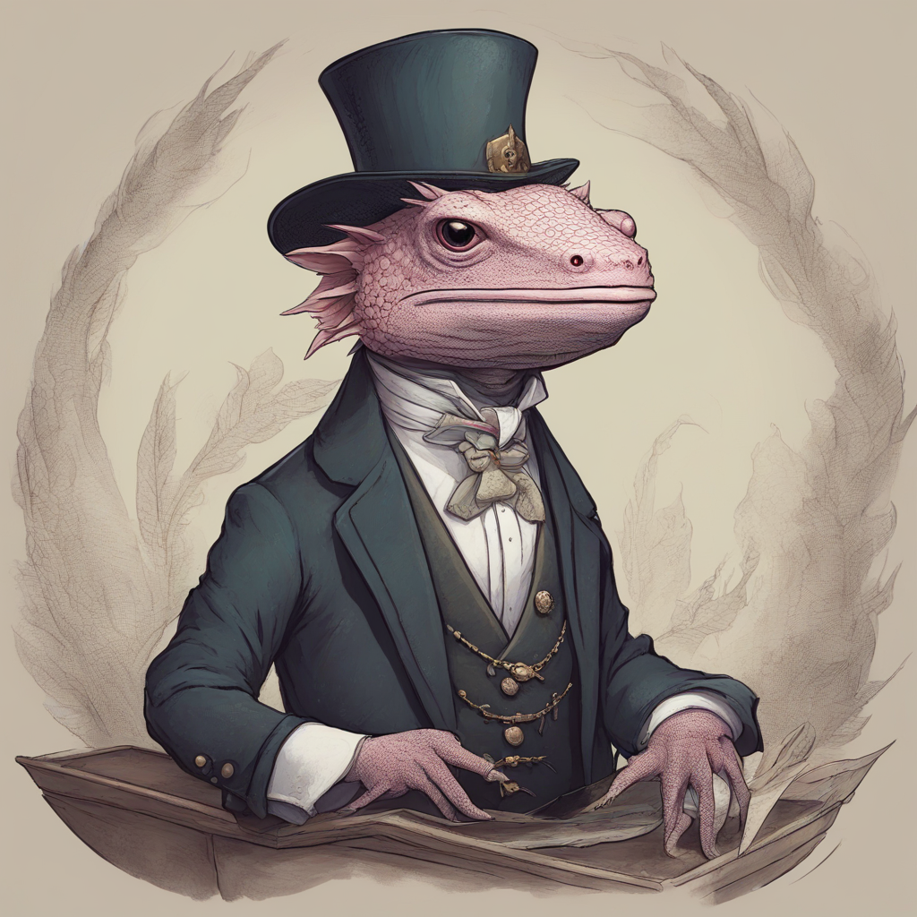 KREA AI - medieval fantasy lizard humanoid axolotl Butler