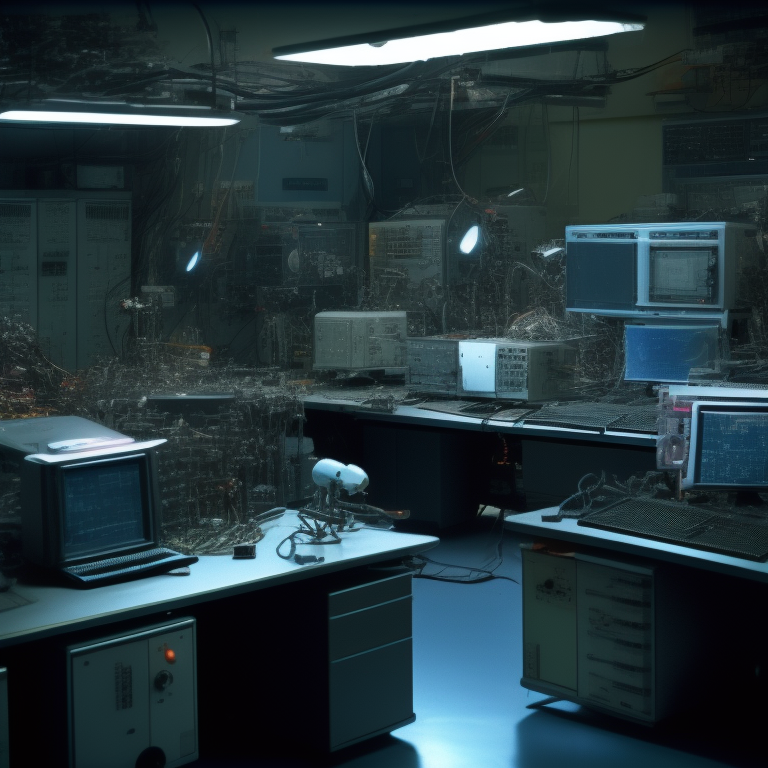 KREA AI - messy high-tech laboratory, in between a space sta...