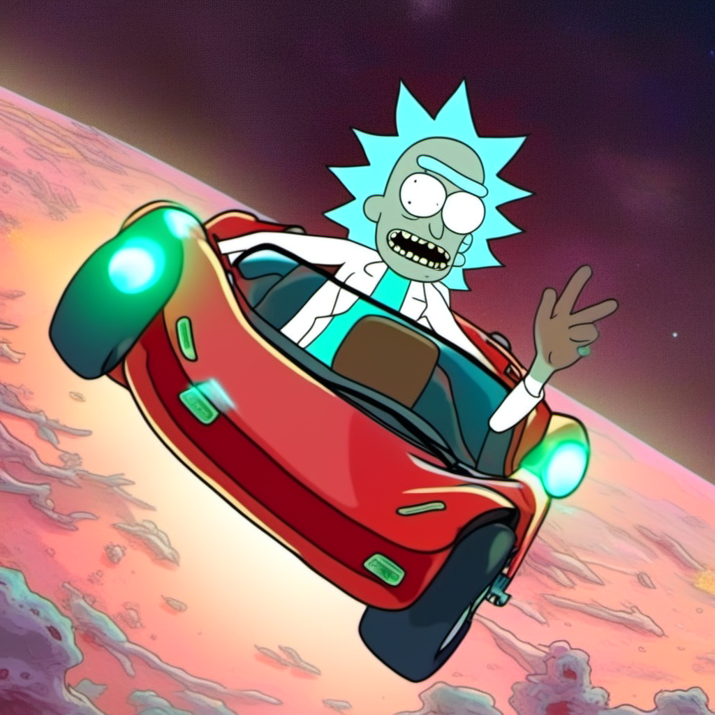 KREA AI - rick sanchez driving a ferrari in space