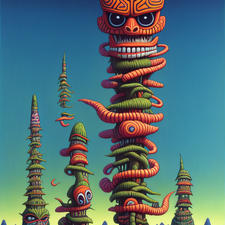 KREA AI - a painting of a tribal tiki totem, a surrealist pa...