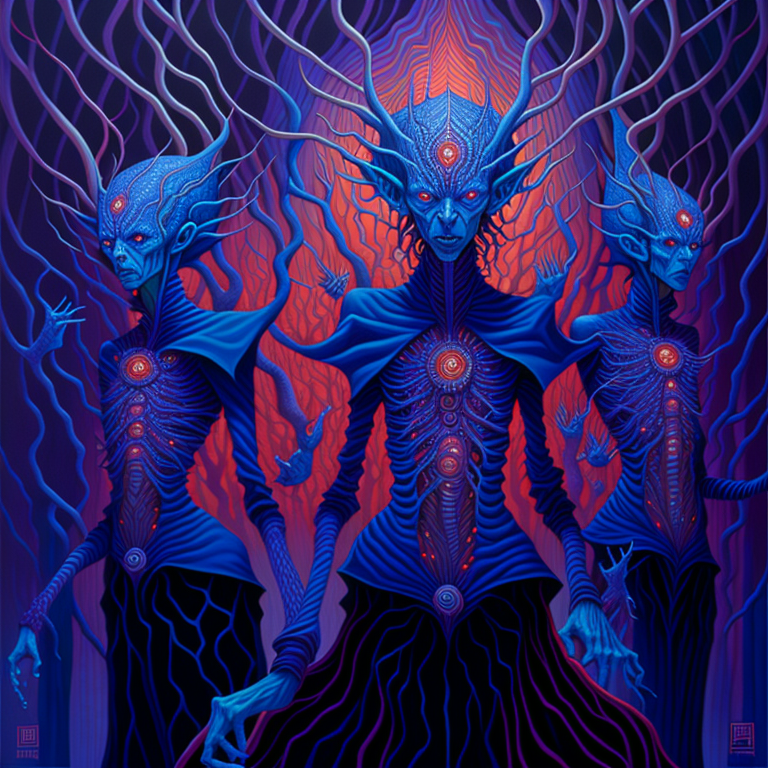 KREA AI - psychedelic dmt-machine elves made of light dancin...