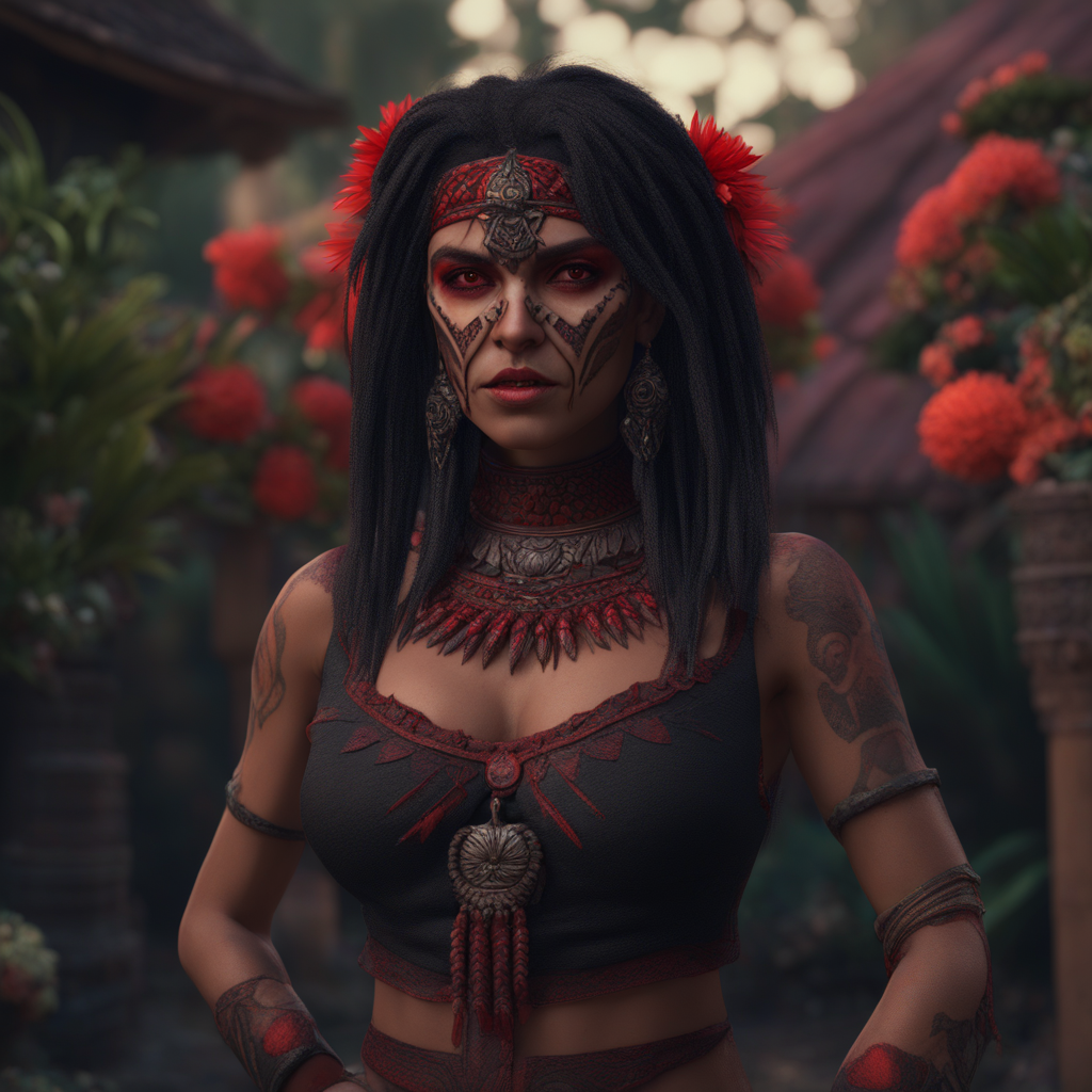 Krea Ai Aztec Woman Vampire Red Eyes Gothic Mexican Gar