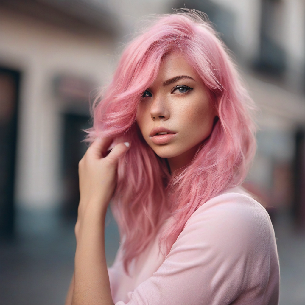 Krea Ai Photographt Of A Pink Hair Girl Beauty Fashion P