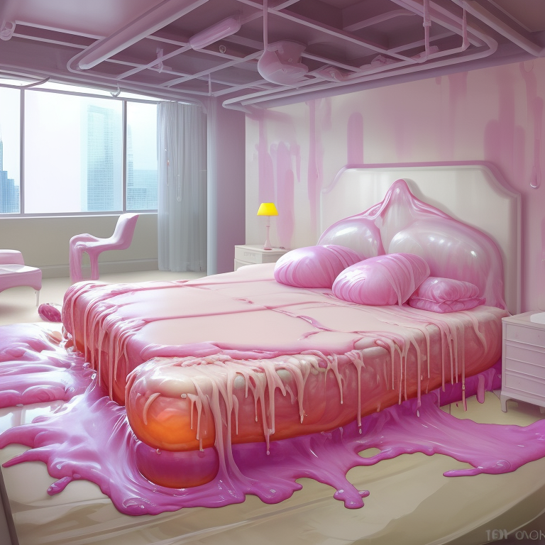 KREA AI - Modern condo bedroom dripping in light pink semen ...