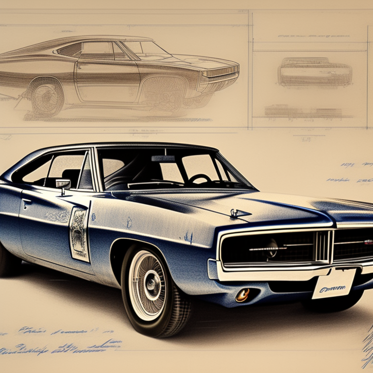 KREA AI - 1970 dodge charger blueprint, drawing by Leonardo ...