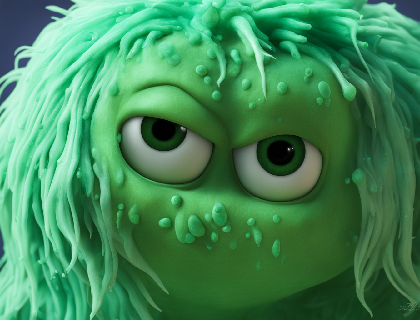 KREA AI - big green blob creature, pixar character, 10 eyes ...