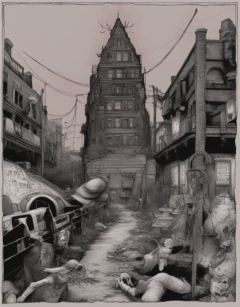 KREA AI - 3/4 top down angle wharf innsmouth view hat bloodb...