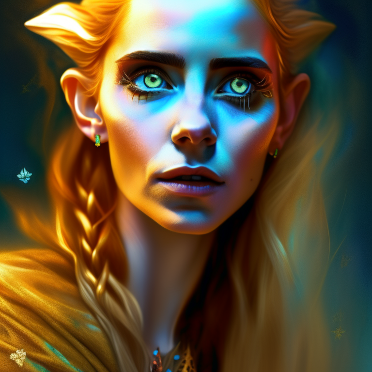 KREA AI - Magic Elf woman. thin irised cerulean eyes, recess...