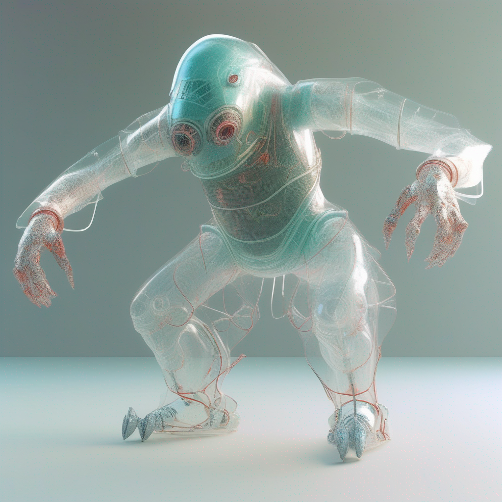 KREA AI - 90s asymmetric transparent creature robot monster ...
