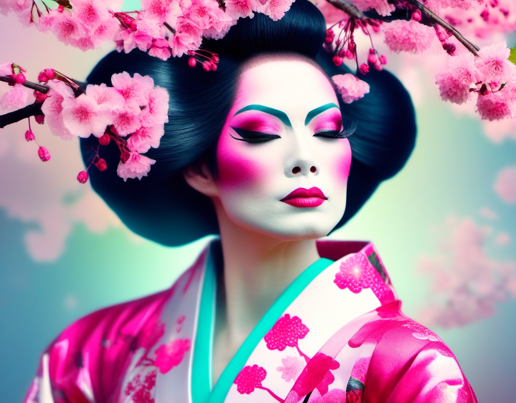 KREA AI - drag queen perfect beautiful geisha cherry blossom...