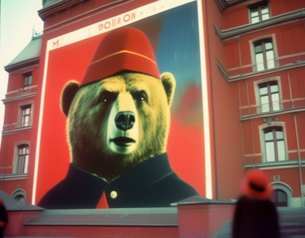 KREA AI - a giant poster of Paddinton Bear wearing his red h...
