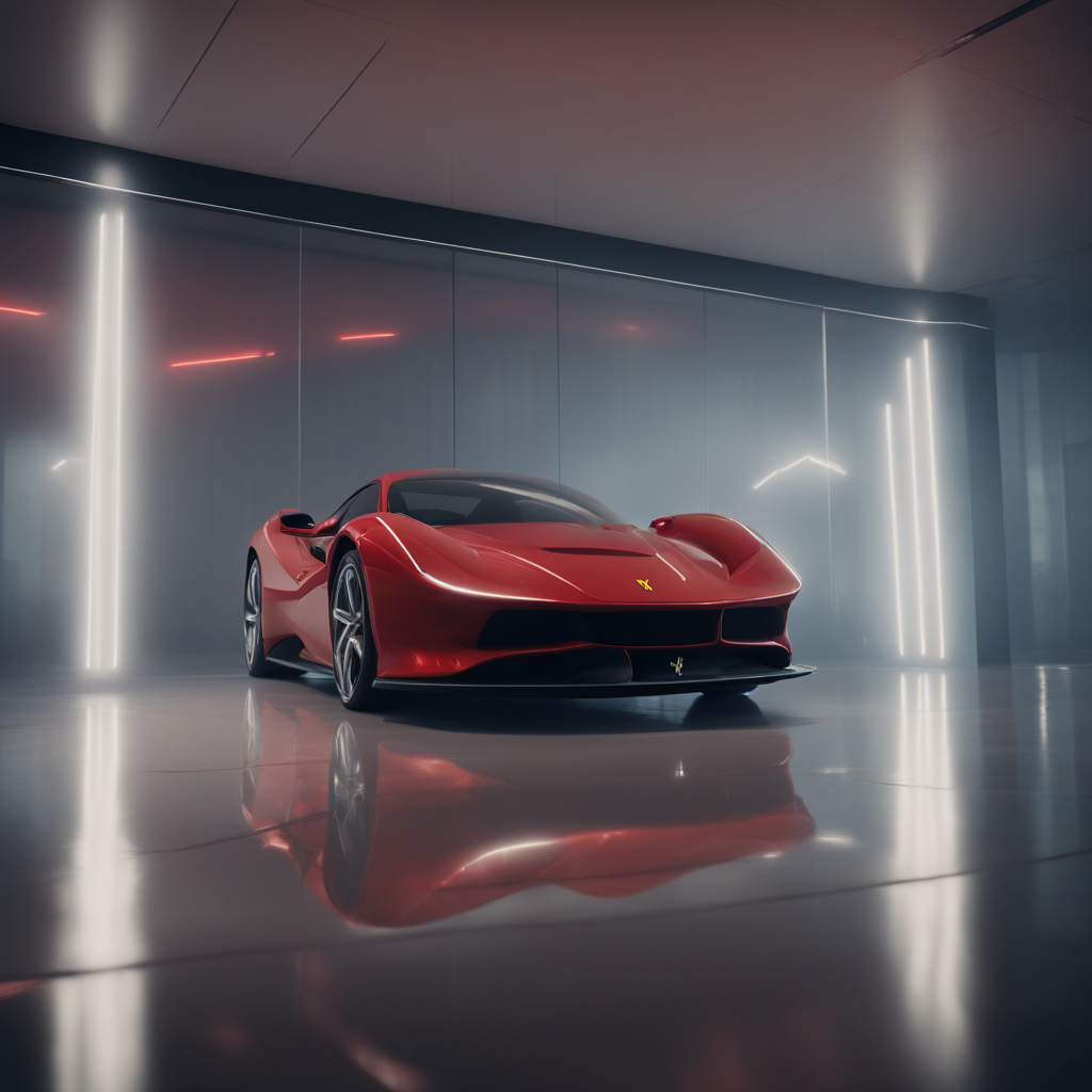 KREA AI - A modern Ferrari on a large modern clean futuristi...