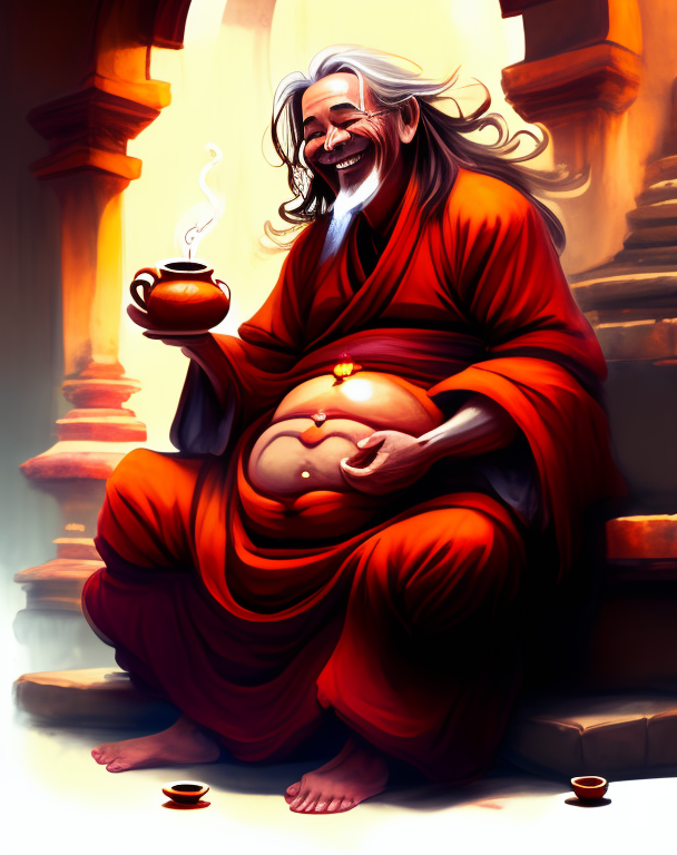 KREA AI - jolly old monk man with long full messy hair, a bi...