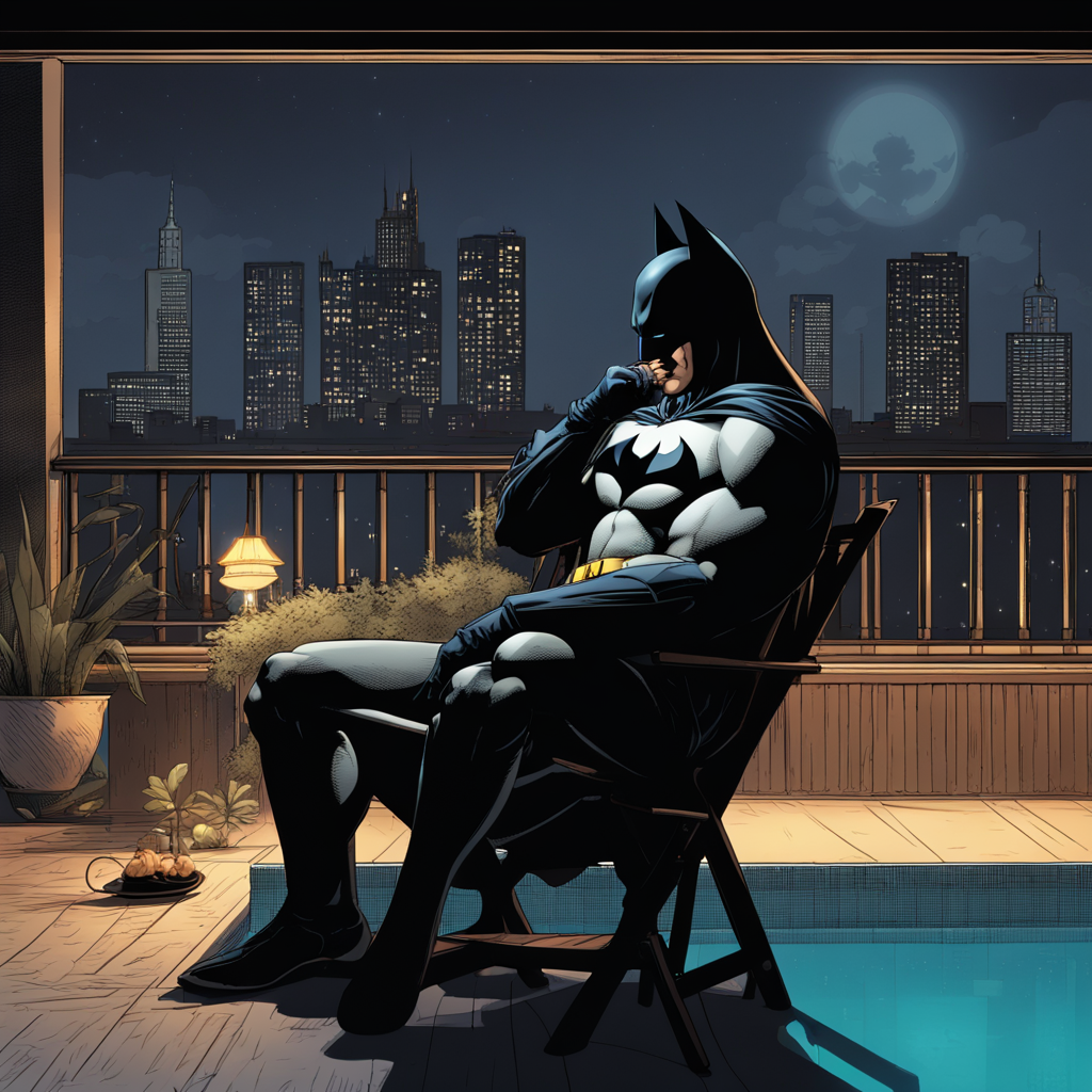 KREA AI - batman smoking in a deck in the night sit in a sum...