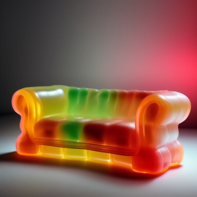 KREA AI - translucent jelly gummy bear shaped as a couch