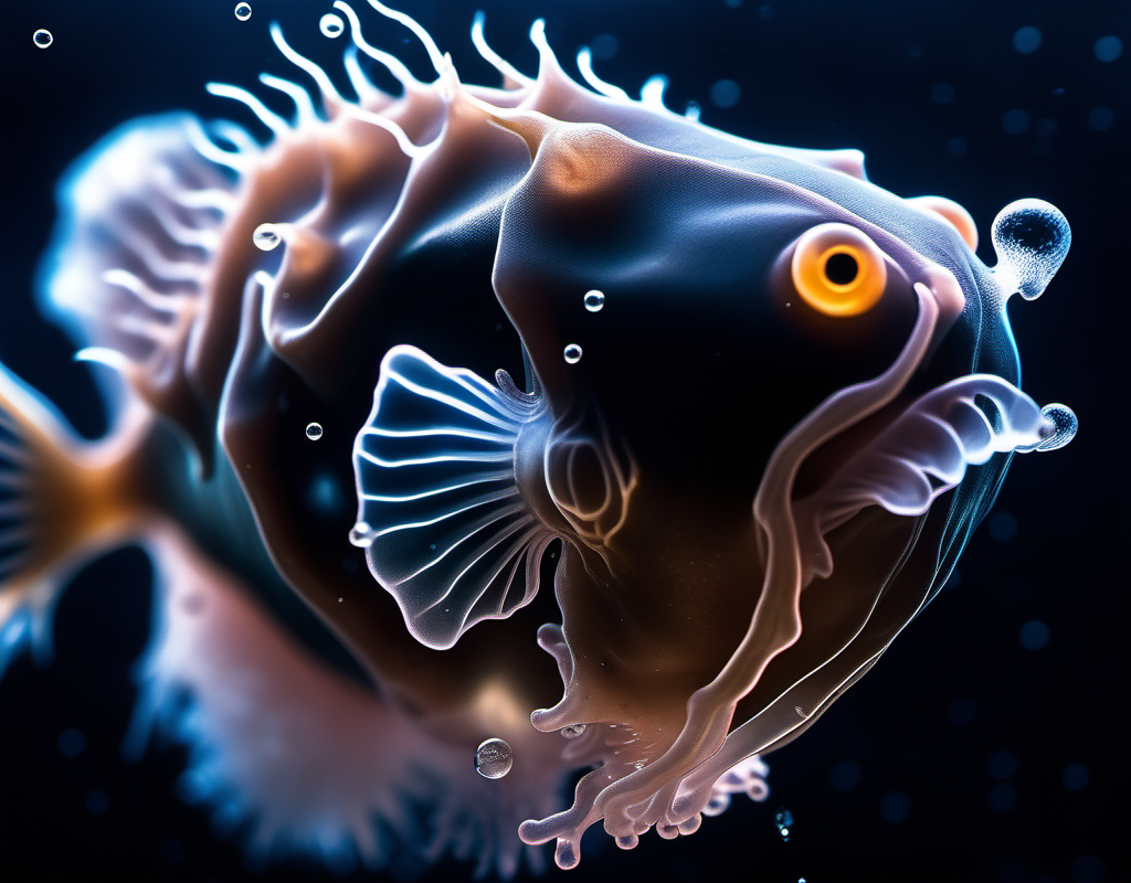 KREA AI - high detailed macro photo of a transparent abyssal...