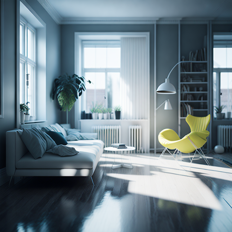 KREA AI - A bright and luminous fictional living room with a...