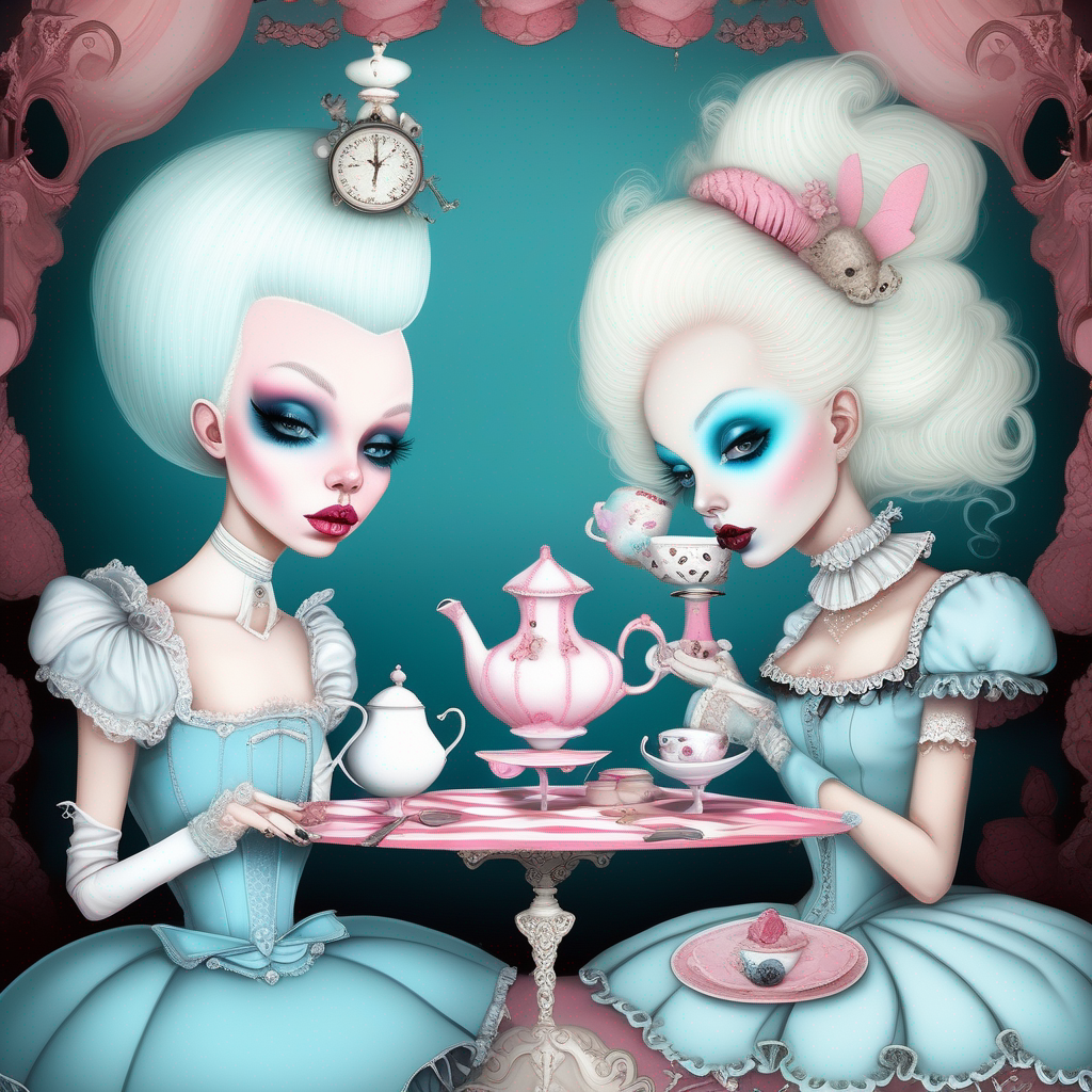 KREA AI - Illustration of a Marie Antoinette and Alice in Wo...