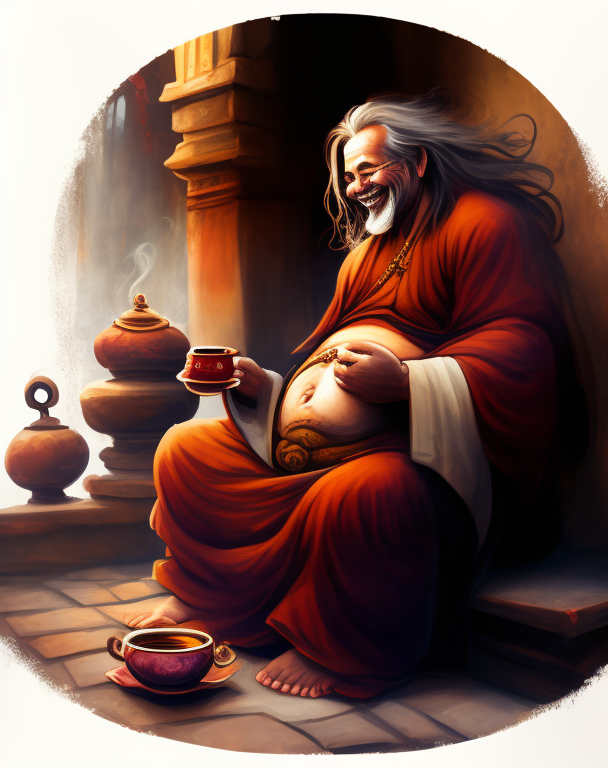 KREA AI - jolly old monk man with long full messy hair, a bi...