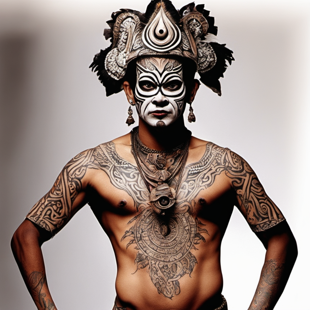 KREA AI - indonesian topeng dancer shirtless tribal full bod...