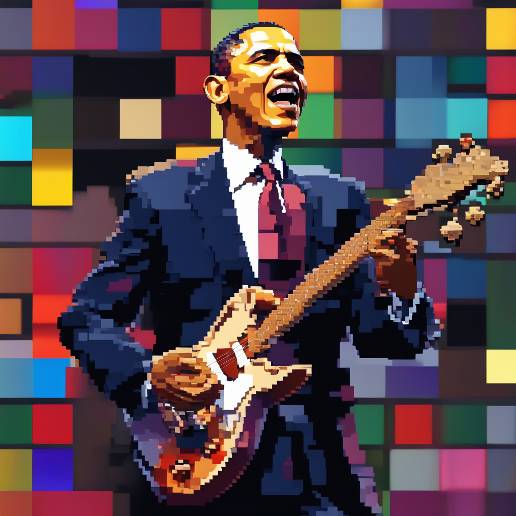 KREA AI - Pixelated Barack Obama masterfully playing a elect...