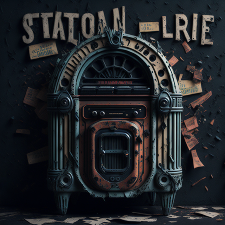 KREA AI - retro jukebox, torn paper texture, grunge, distort...